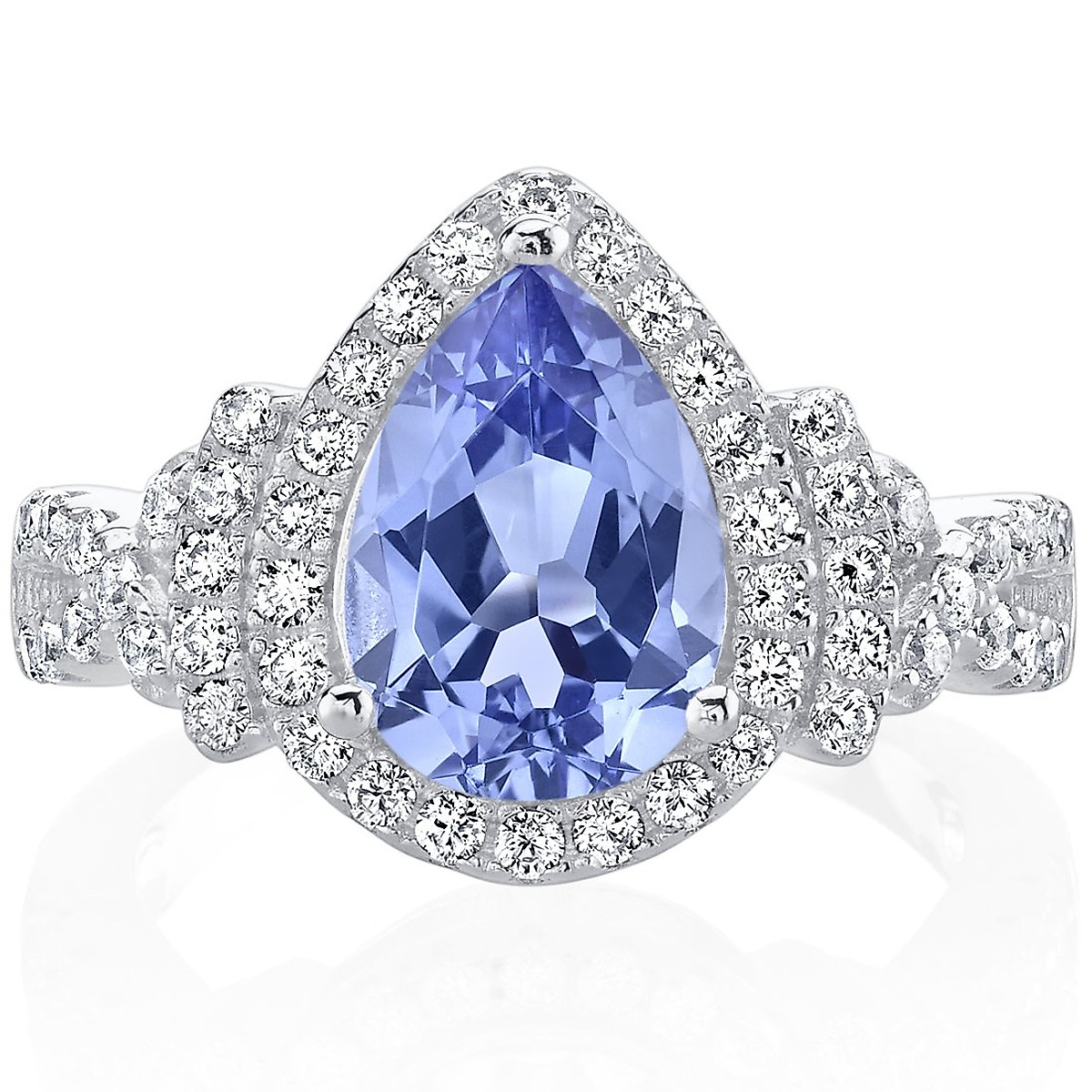 PEORA Simulated Tanzanite Teardrop Ring for Women 925 Sterling Silver, 2.25 Carats Pear Shape 10x7mm, Size 5