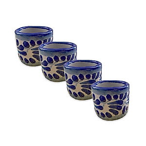 Talavera PotteryClay Blue Shot Glasses for Mezcal or Tequila (Pack 4, Short)