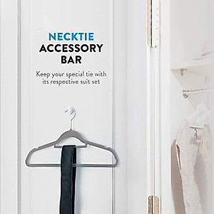 Zober Velvet Hangers 20 Pack - Clothes Hanger W/Tie Bar - Non-Slip, Swivel Hook, Slim Felt Hangers - Suits, Clothes, Pants, Coat Hanger - Gray