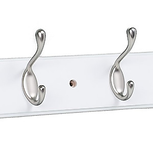 BIRDROCK HOME Hook Coat and Hat Rack - 2 Pack - 6 Hooks - 27 Inches - Wall Mount - Decorative Home Storage - Entryway Foyer Hallway Bathroom Bedroom Rail - Satin Nickel Hooks - White Pine Bathroom