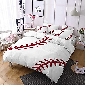 LanS Precise Baseball Sport Series Duvet Cover Bedding Set, Duvet Cover and Pillowcase, 3/4 Piece Set (Duvet Cover + 2 Pillowcases + Sheets) Health/Soft/colourfast (I,Full-3PCS-200x229cm)