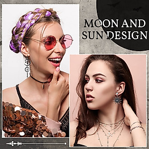 2 Pairs Goth Earrings Moon Drop Earrings Sun Star Earring Rhinestone Punk Earrings Vintage Long Drop Dangle Stud for Women(Black)