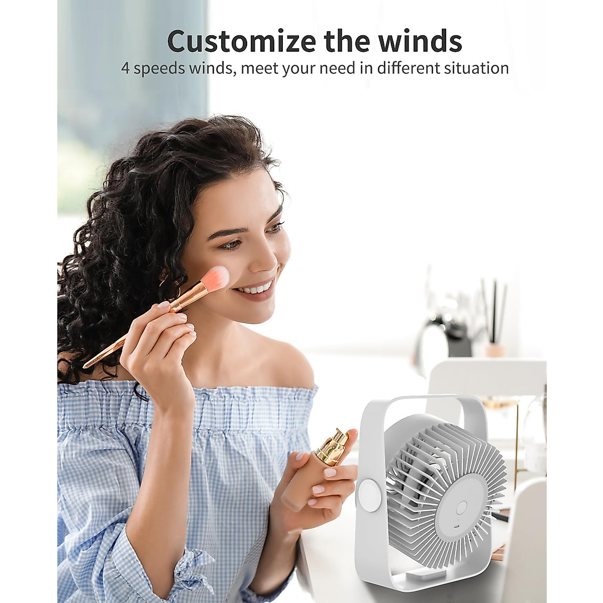 KONSIDEN Small Fan, 8 Inch USB Desk Fan, Quiet Office Fan, 4 Speed Winds, 360° Head Tilt, Detached Cover, Small Table Fan, Easy to Clean, Ideal for Bedroom, Office, Kitchen, Camping