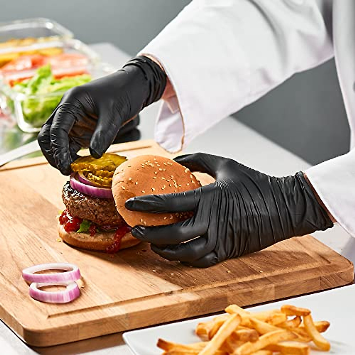 Care Plus Medical Exam Nitrile Gloves Medium Black, Latex Free Powder Free, Non Sterile Exam, Food Safe, Mechanic, 100 Count