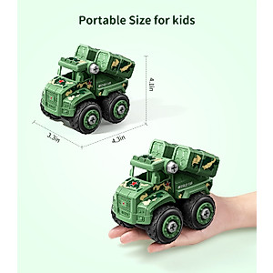 Geyiie Take Apart Toys for Kids, Army Building Truck with Electric Drill, Stem Toy DIY Assembly Military Vehicles Construction Tool Toy Gift for Toddler 3-8