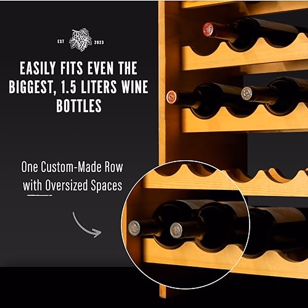 Uva Nova Large Wine Rack | Wine Rack Wood | Wine Cellar Racks | 53 Bottle Wine Bottle Storage | Pine Wood Magnum Bottle Wine Rack Fits 8 Magnum Bottles