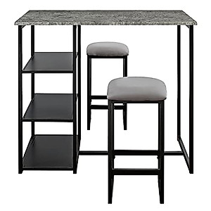 MFCHY 3 Piece Metal Bar Set with Faux Concrete Top Table and Upholstered Stools Kitchen Furniture Set