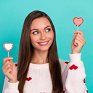 Fruidles Valentine's Day Red and White Swirl Heart Lollipop Candy Sucker Assorted, Individually Wrapped (24-Pack)