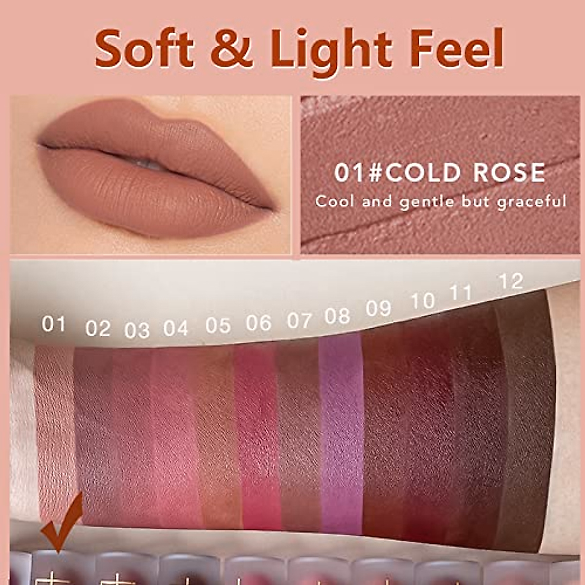 Rosarden Nude Lipstick, Lipstick, Matte Lipstick Long Lasting Lipstick, Liquid Lipstick Long Wear Moisturizing Lipstick, Smudge Proof Matte Nude Lip Gloss, Neutral Light Brown Lipstick for Girls ,Young and Older Women
