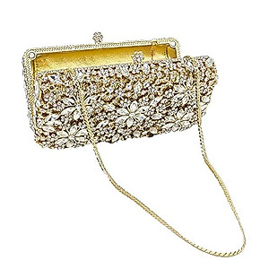 Women Snowflake Evening Bags Wedding Bridal Flower Crystal Clutch Purse Party Box Rhinestone Handbag (Mini,Gold&Silver)