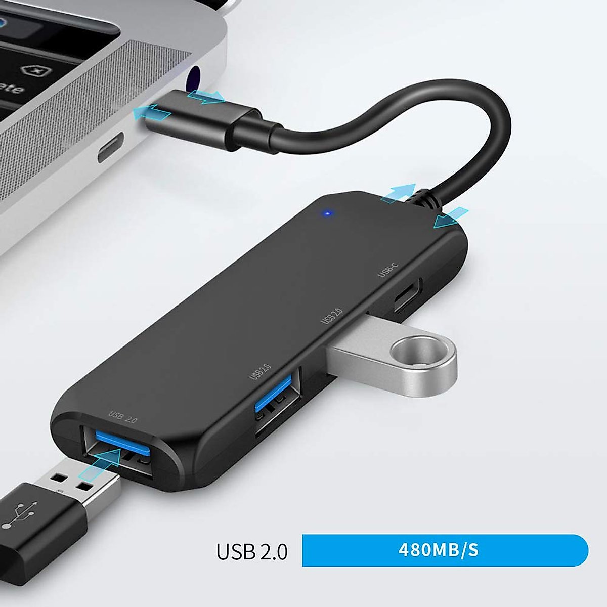 USB C Hub 4-Port Splitter Expansion Cable Adapter Compatible with USB 2.0/1.2/1.0 Supports commonly Used USB Devices Such as Mouse and Keyboard, USB Fan