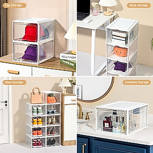 Upgraded X-Large 6 Pack Clear Shoe Storage Organizer,Stackable Shoe Rack for Closet,Plastic Shoe Boxes with Magnetic Door,Shoe Containers For Sneaker Display,Fit up to US Size13