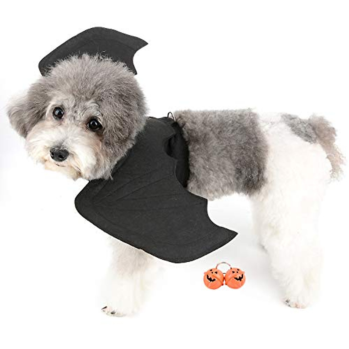 Ranphy Halloween Costumes for Small Dogs Cat Bat Harness with D Ring Puppy Bat Wings Cosplay Costume Clothes with Two Bells Pet Dress Up Accessories for Party S