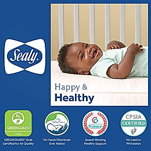 Sealy Butterfly 2-Stage Dual Firm Antibacterial Foam Baby Crib Mattress & Toddler Bed Mattress, Hypoallergenic Waterproof Memory Foam Crib Mattress, GREENGUARD GOLD Certified,Made in USA,52"x28",White