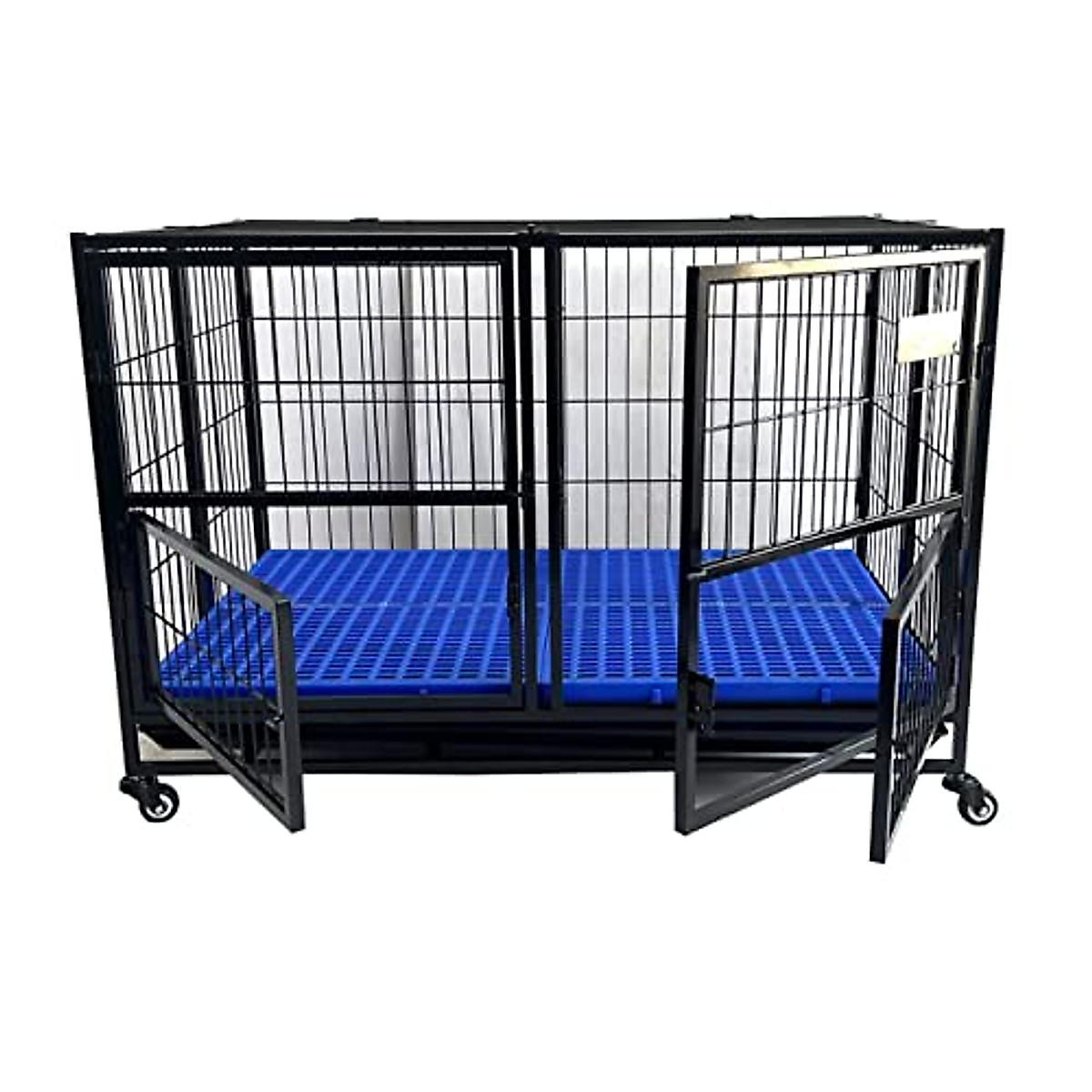 Heavy Duty Dog Crate Dog Cage Pet Kennel with Tray Two Divider Panels Self Locking Latches Stackable Double Door Top Door Indestructible Sturdy Plastic Floor Grid Dog Crates for Medium and Large Dogs