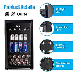 WANAI Mini Fridge Cooler 120 Can Beverage Refrigerator Glass Door for Beer Soda or Wine Glass Door Small Drink Dispenser Machine Clear Front Removable for Home, Office or Bar, 3.2cu.ft