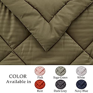NexHome Bed in a Bag Comforter Sets Queen Green All Season Down Alternative Comforter Soft Microfiber Dobby Stripe 7 Pieces-1 Comforter 2 Pillow Shams 2 Pillowcases 1 Flat Sheet 1 Fitted Sheet
