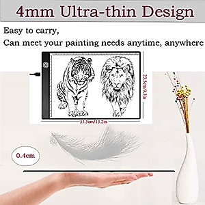 Femont Portable A4 LED Tracing Light Box with Scale,Art Light Pad Light Table with Detachable Stand&4Clips,Adjustable Brightness,USB Power,Ultra-Thin Copy Board for Diamond Painting Drawing Sketching