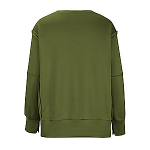 SMIDOW prime deals day Womens Oversized Crewneck Sweatshirts Hoodies Fall 2023 Fashion Warm Y2k Clothes Casual Slit Sloucthy Pullover Tops Oversized Crewneck Sweatshirt Army Green
