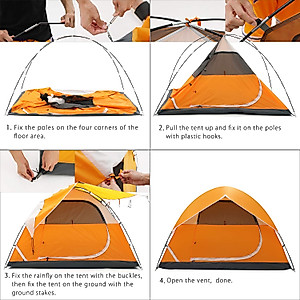 MOON LENCE Camping Tent 4 Person Tent Easy Setup Outdoor Tents Waterproof Double Layer for Backpacking and Hiking Orange