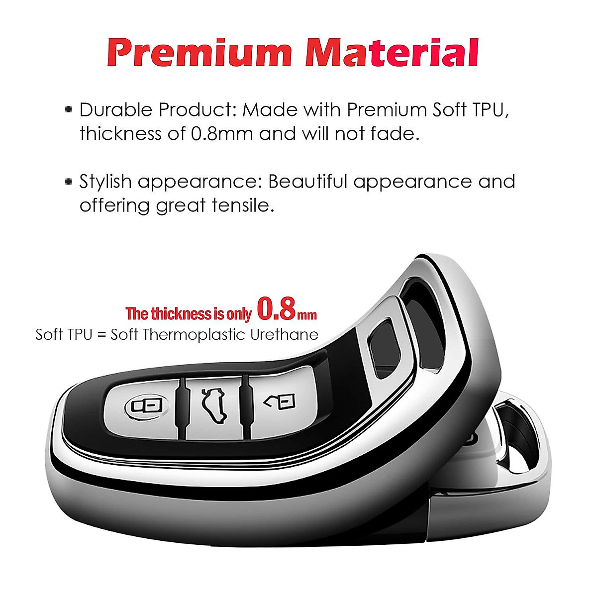 Tukellen for Audi Key Fob Cover Case,Premium Soft TPU 360 Degree Full Protection Key Shell Key Case Compatible with Audi R8 Q5 Q7 S3 S4 S5 S6 S7 S8 SQ5 RS5 RS7 A4 A5 A6 A7 A8 Keyless Entry (Silver)
