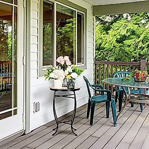 VINGLI Mosaic Outdoor Side Table, 14" Round End Table, Accent Table, Plant Stand Ideal for Pool Side, Porch, Patio, Deck or Sofa Side, Glass Top Black Iron, Golden Yard