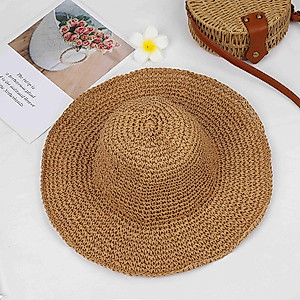 Women Straw Hat Wide Brim Beach Sun Cap Foldable Large Lady Floppy 100% Natural Paper Braided for Travel Decoration Summer Vacation Soft Lightweight and Breathable (Brown)