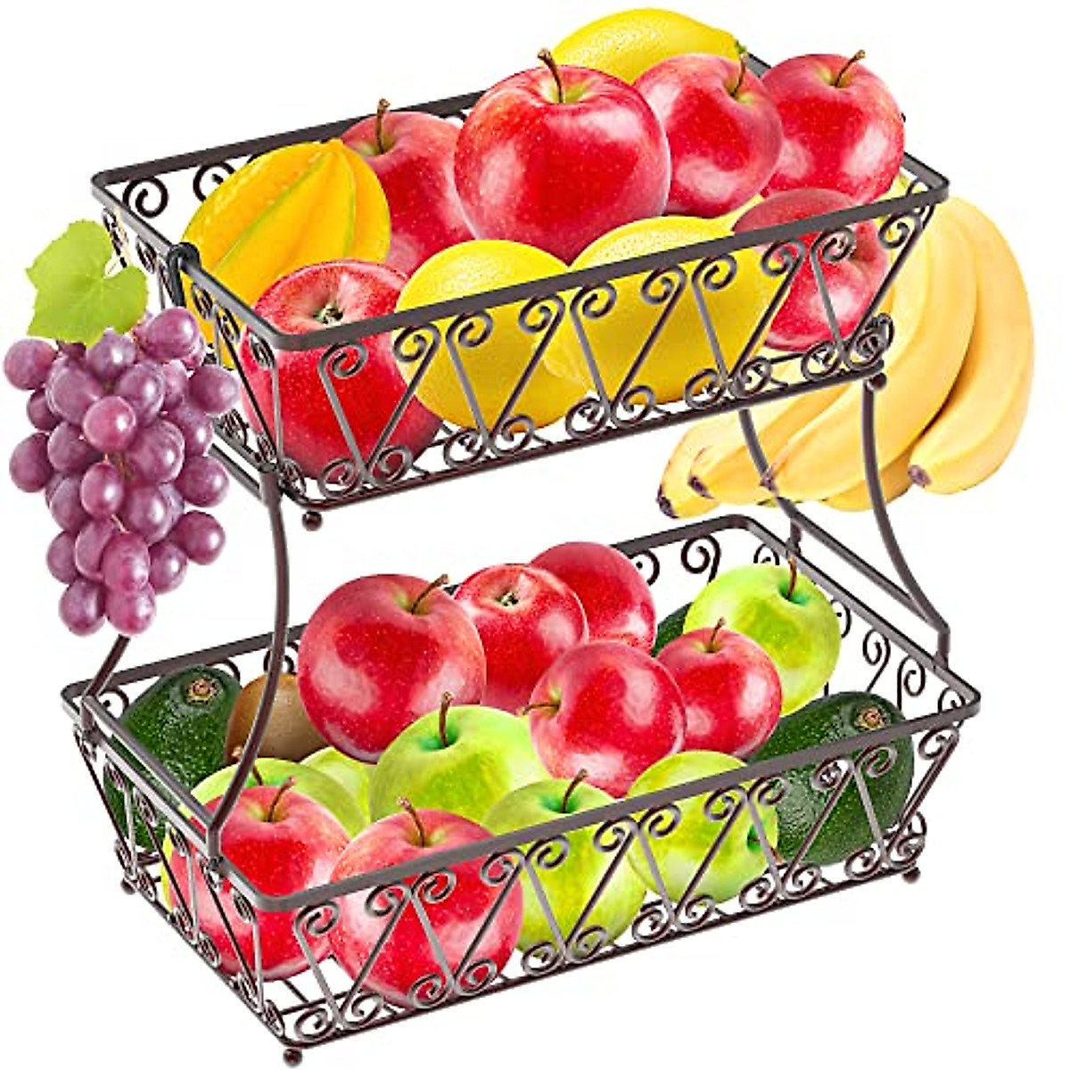 Simple Houseware 2-Tier Countertop Fruit Basket Bowl Storage, Bronze