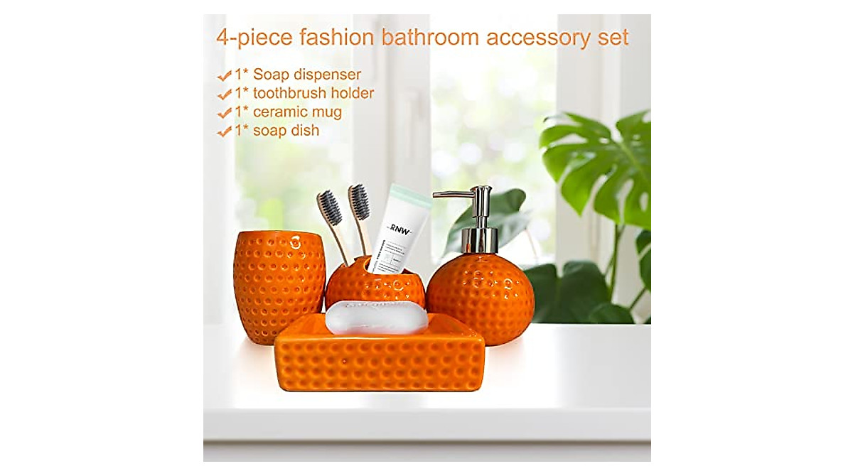 Stylish Orange Bathroom Accessory Set - 4 Pieces