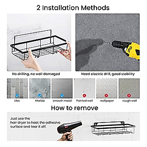 FELOOW Shower Shelf Organizer with Soap Holder Towel Bar,4 Pack No Drilling Traceless Adhesive Bathroom Storage Basket,SUS304 Stainless Steel Wall Mounted Rack for Bathroom Kitchen