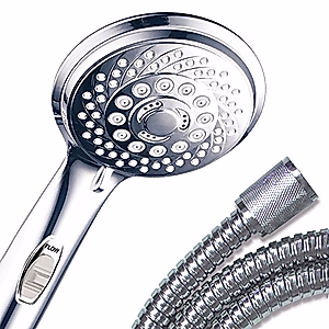 HotelSpa 7-Setting AquaCare Series Spiral Handheld Shower Head with Patented ON/OFF Pause Switch and 5-7 foot Stretchable Stainless Steel Hose (Premium Chrome)