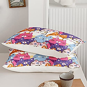 BSNTHO Cute Cat Comforter Set for Kids Boys Girls Cartoon Cat Kawaii Bedding Sets Full Size Kitten Comforter with 2 Pillowcases for All Season Skin-Friendly Lightweight