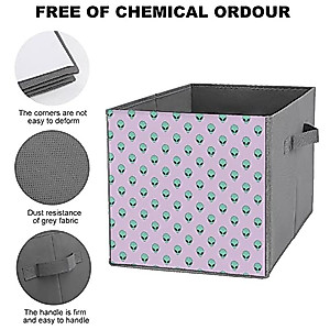 Green Alien Head Storage Bin Foldable Cube Closet Organizer Square Baskets Box with Dual Handles