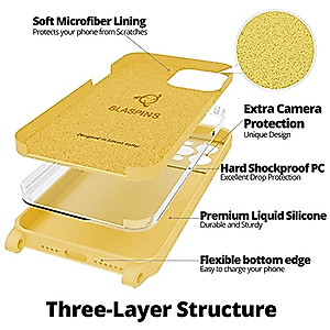 blaspins Crossbody Lanyard Strap Case for iPhone 14, Neck Cross Body, Adjustable Holder Removable, Drop Protection Shockproof, Hands-Free Silicone Case Cover 6.1 inch, 150 cm Strap, iP14 - Yellow