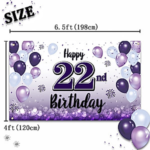 LASKYER Happy 22nd Birthday Purple Large Banner - Cheers to 22 Years Old Birthday Home Wall Photoprop Backdrop,22nd Birthday Party Decorations.