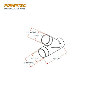 POWERTEC 70228 2-1/2 Inch Y-Fitting Dust Collection Hose Connector, Clear Color