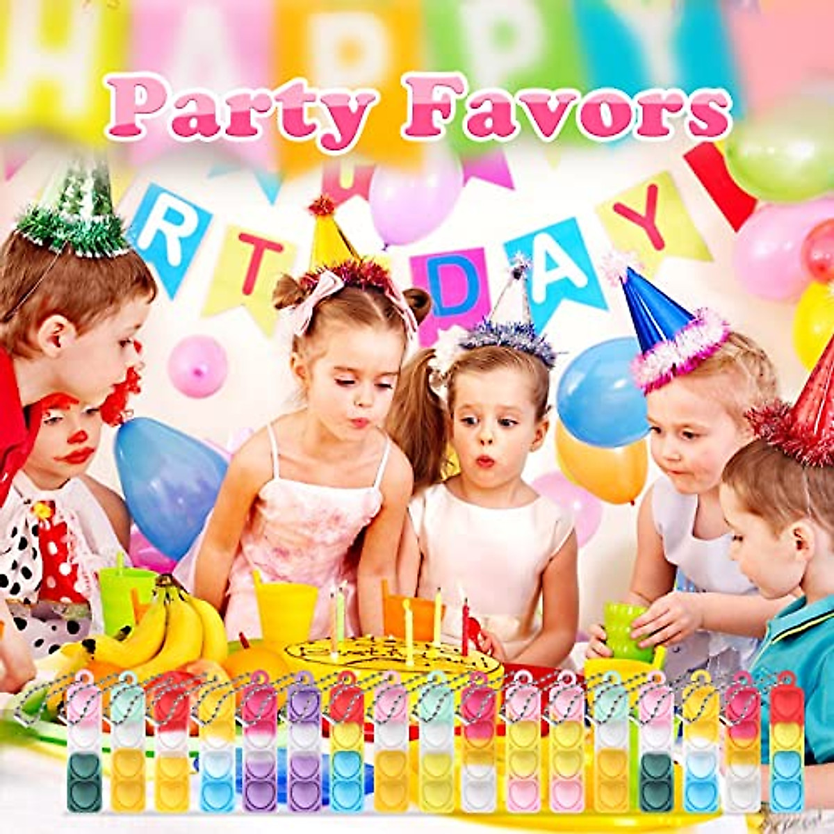 100Pcs Valentines Mini Pop It Fidget Toys Bulk Party Favors for Kids Pop Keychain Sensory Toys Bag Fillers Pop Toddler Carnival Treasure Easter Classroom Prizes Stress Reliever Anti-Anxiety Toy