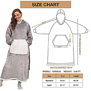 CareGabi Wearable Blanket Hoodie, Plush Flannel Sherpa Hooded Blanket with Giant Pocket, Long Blanket Sweatshirt for Women and Men, Grey