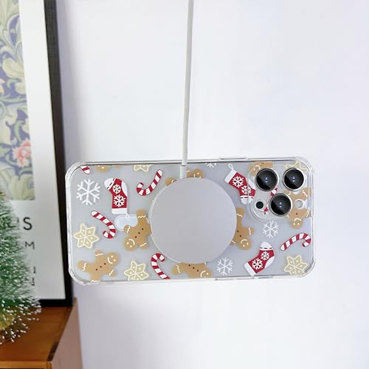 Skyseaco for iPhone 13 Pro Max Case Compatible with MagSafe, Christmas Candy Elk Christmas Tree Pattern, Full Camera Lens Protective Soft and Hard PC Shockproof Case - Christmas Style 01 / Clear