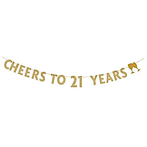 MAGJUCHE Gold glitter Cheers to 21 years banner,21th birthday party decorations