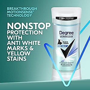 Degree Antiperspirant for Women Protects from Deodorant Stains Pure Clean Deodorant for Women 2.6 oz, Pack of 4