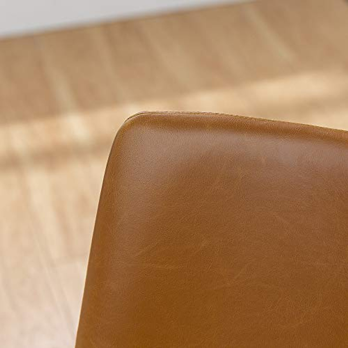 Walker Edison Douglas Urban Industrial Faux Leather Armless Dining Chairs, Set of 2, Whiskey Brown