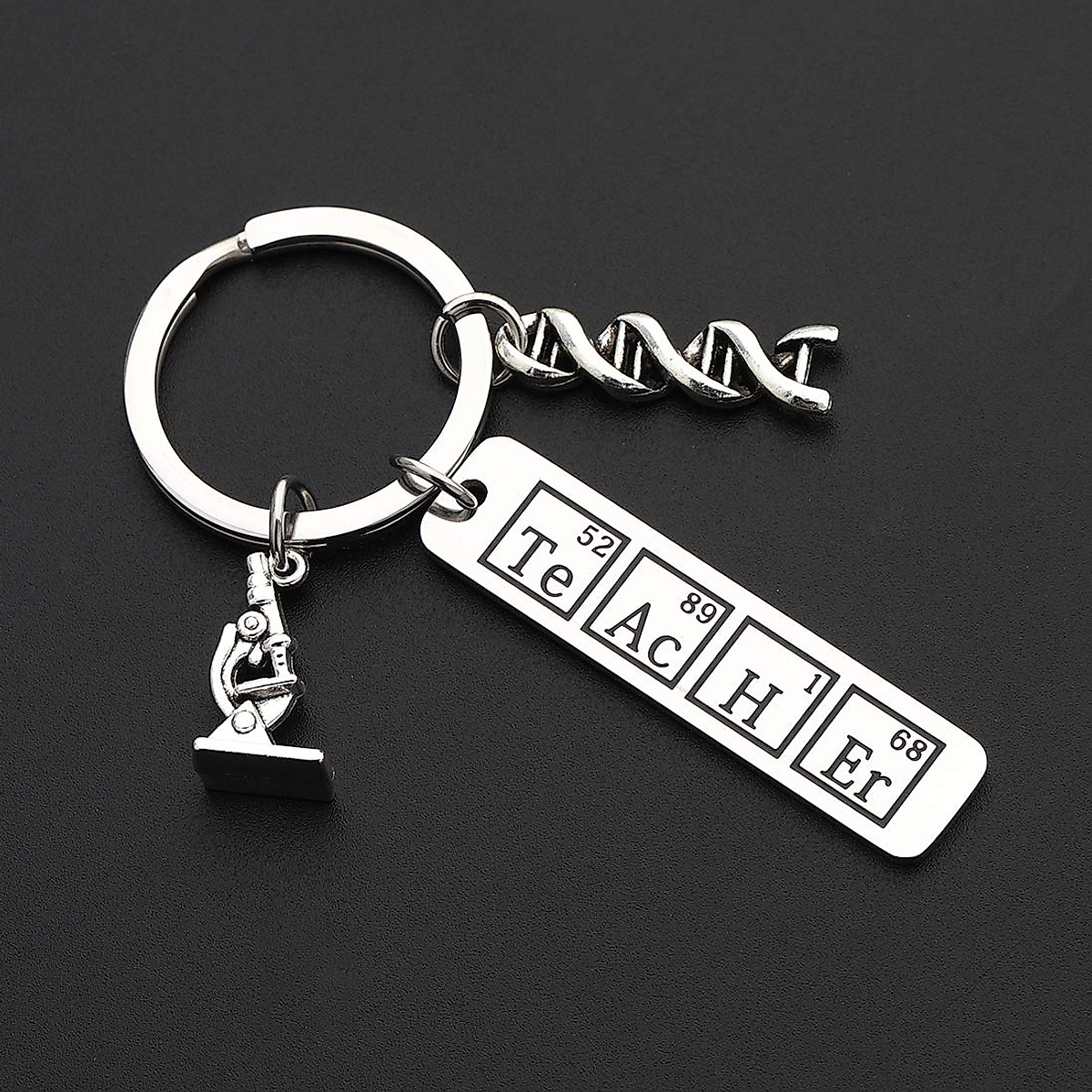 CHOROY Chemistry Teacher Keychain Gift Microscope DNA Keychain Science Teacher Jewelry Laboratory Gift Periodic Table Gift (Chemistry Teacher Keychain)