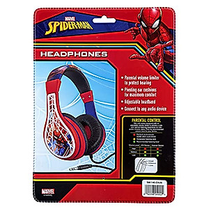 Spiderman Kids Headphones, Adjustable Headband, Stereo Sound, 3.5Mm Jack, Wired Headphones for Kids, Tangle-Free, Volume Control, Foldable, Childrens Headphones Over Ear for School Home, Travel