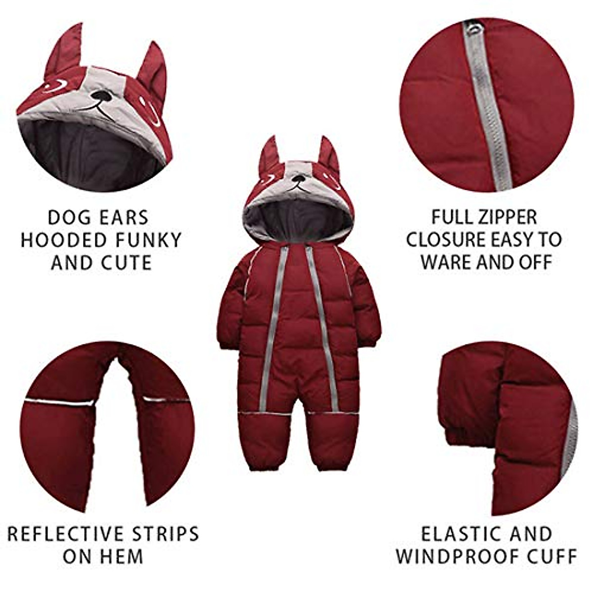 Fairy Baby Infant Baby Snowsuit Toddler One Piece Romper Hooded Jumpsuit Winter Coat Warm Outwear Kids Girls Boy 3T (WineRed)