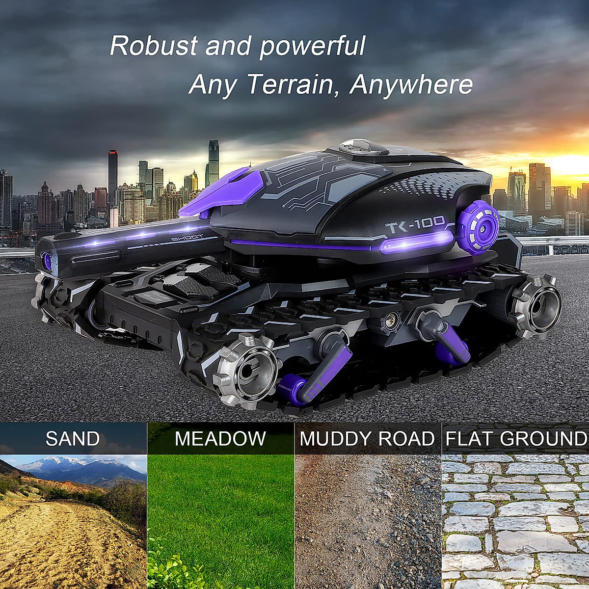 Bindove RC Stunt Tank with Light, Watch Gesture Sensor RC Tank Toy, 360 Rotation Remote Control Stunt Car Shooting Water Bullets, Gifts for Children (Tracked Black Purple)