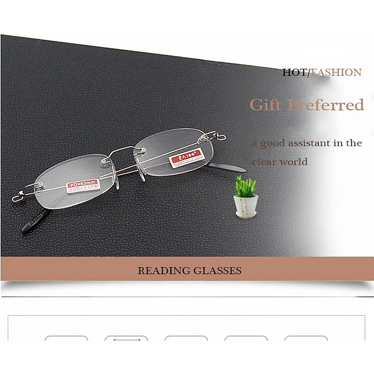Viseng 2 Pairs Unisex Super Lightweight Rimless Quality Readers Ultra Thin Clear Lenses Frameless Reading Glasses +1.5