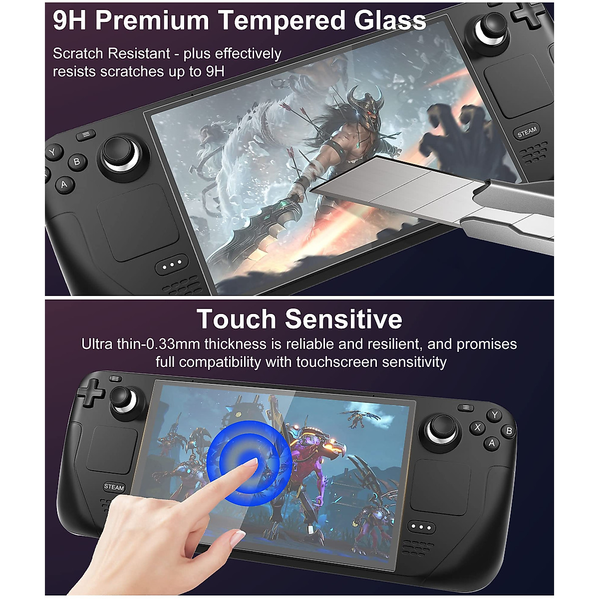 rapell 2-Pack Screen Protector Compatible for Steam Deck Ultra HD Glass Protector 9H Hardness Tempered Glass Screen Protector Compatible for Steam Deck