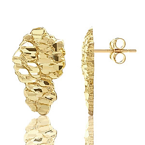 LoveBling 10K Yellow Gold Nugget Earrings (0.77" x 0.46")