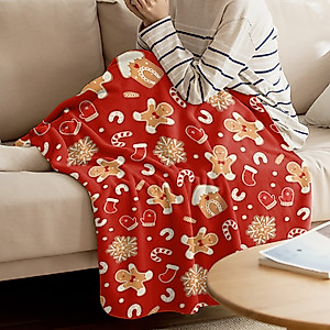 ALAGEO Christmas Throw Blanket Gingerbread Man Snowflake Blanket Winter Holiday Decorations Candy Cane Glove Bed Blanket Lightweight Warm and Cozy Throws for Winter Bedding, Couch and Gift, 40" x 50"